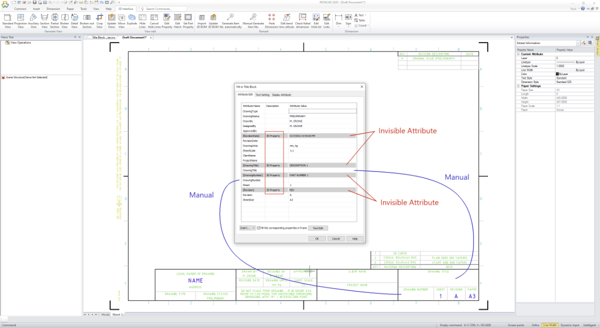 CAXA Title Blocks - Overriding 3D Properties - General Discussion ...